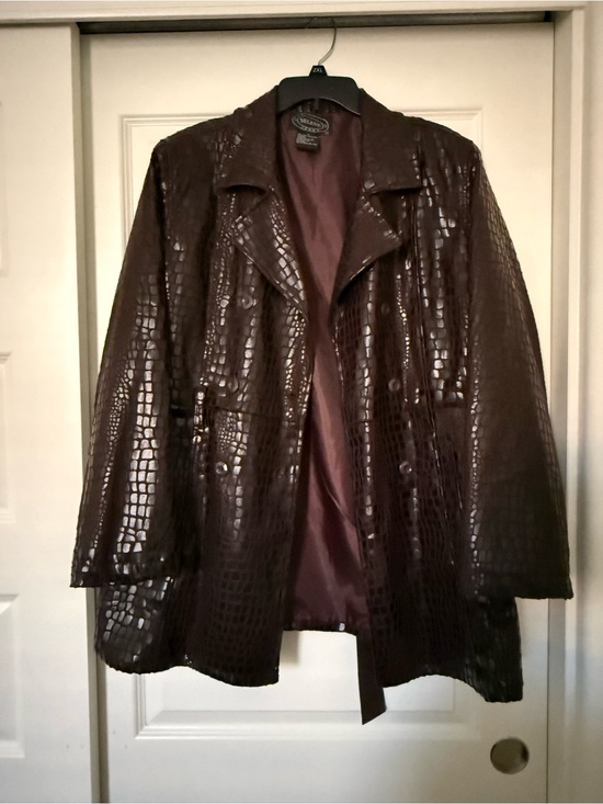 Selene Sport | Jackets & Coats | Selene Sport Dark Brown Crocembossed ...